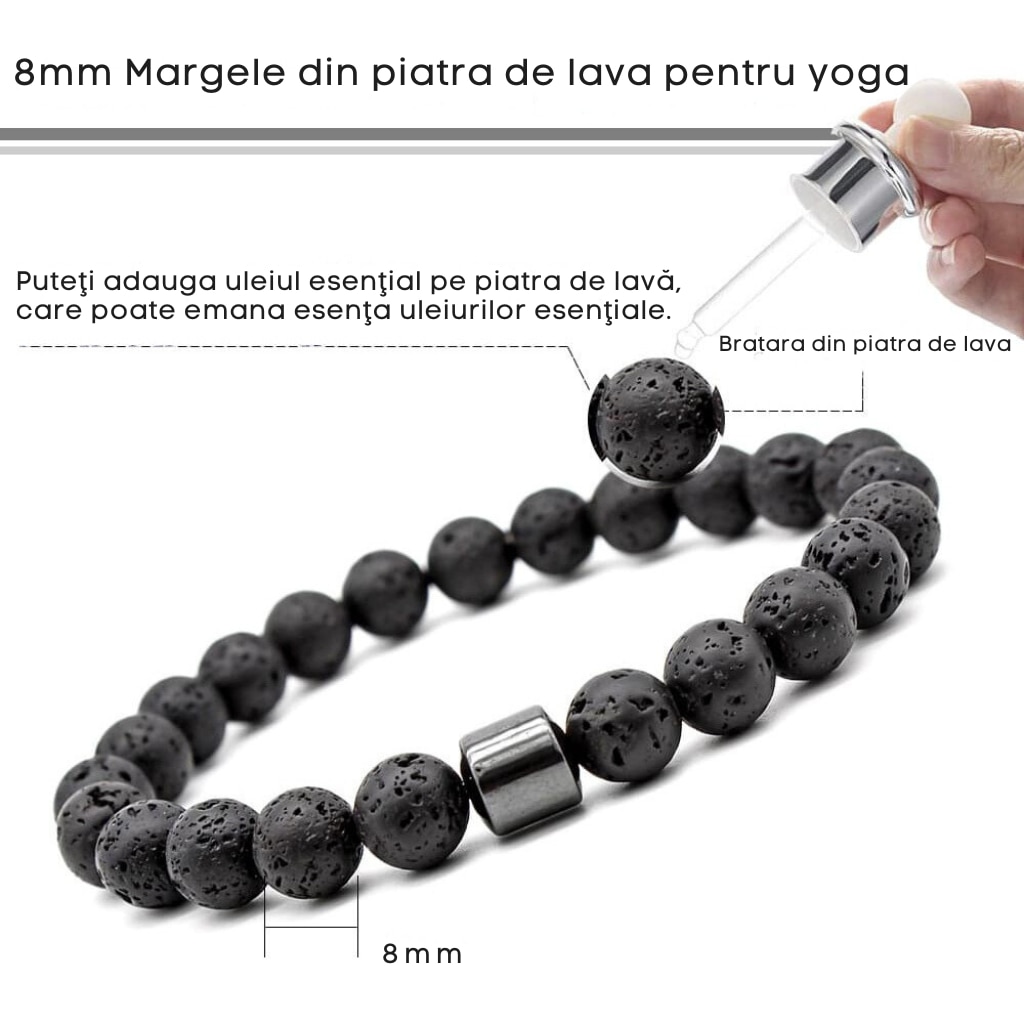Bratara unisex cu margele din roca vulcanica, semipretioasa, energetica ...