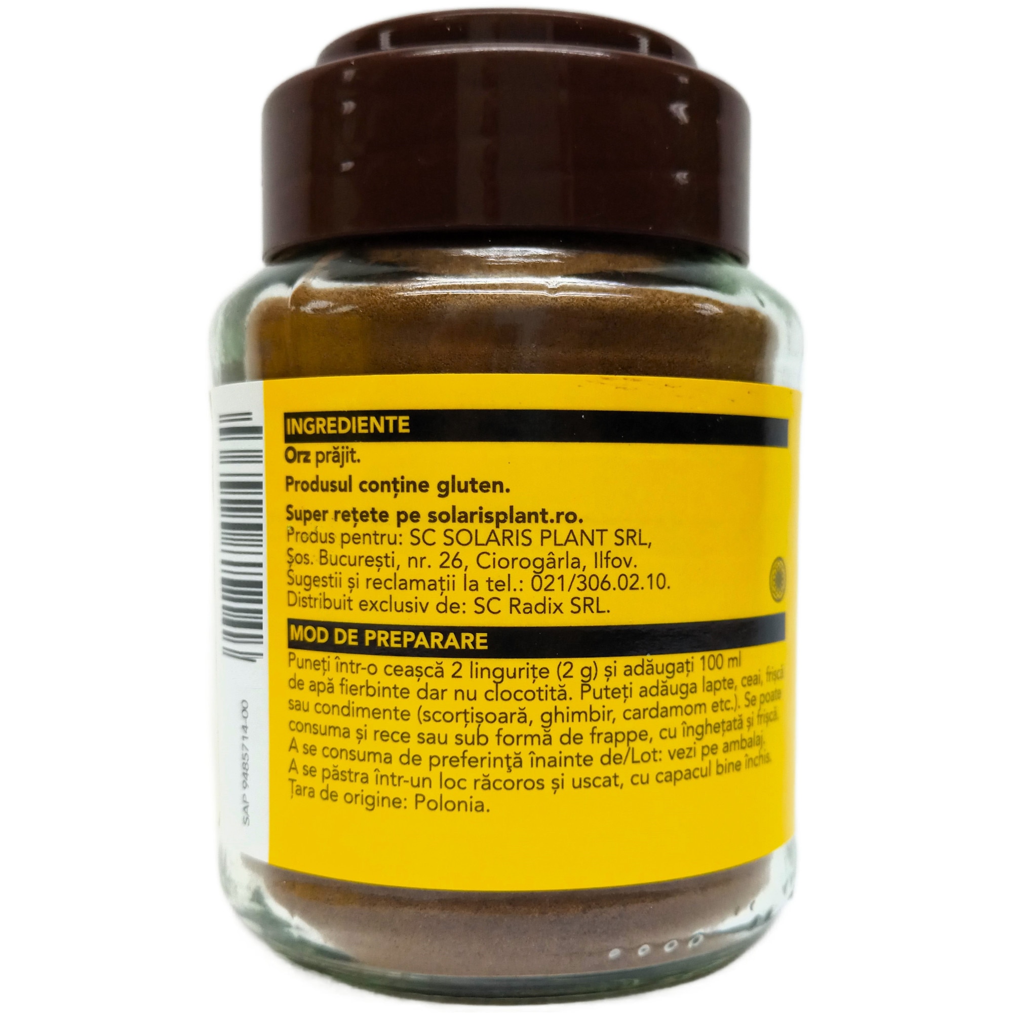 Cafea din Orz 100% pura naturala, fara cofeina, borcan sticla, 43g ...