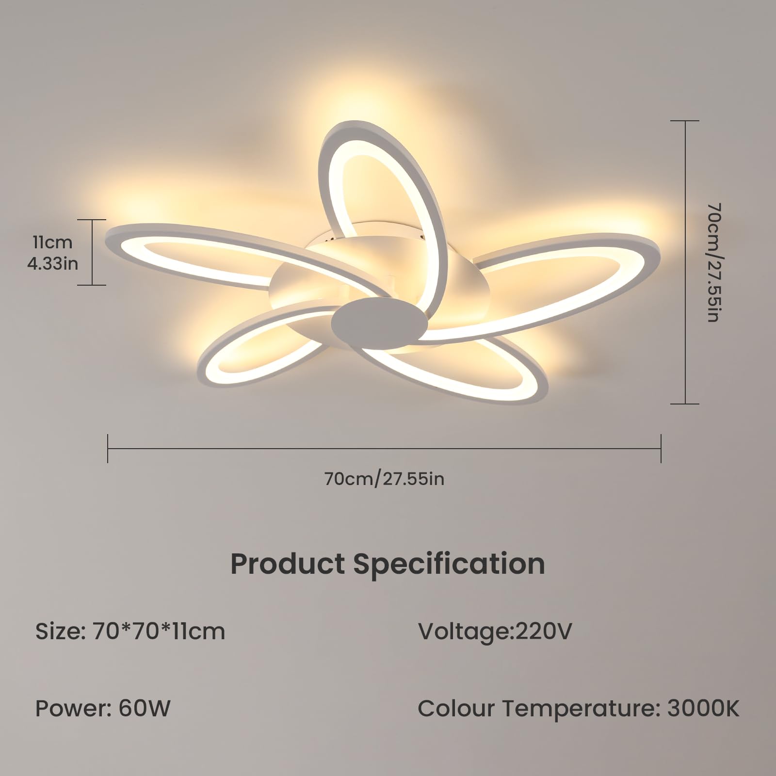 Plafoniera in Forma De Floare, Instrument De Iluminat, Cald 6500k, 60w ...