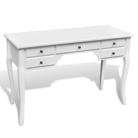 Birou Zakito Europe stil francez, MDF/Lemn de pin, 5 sertare, alb ...