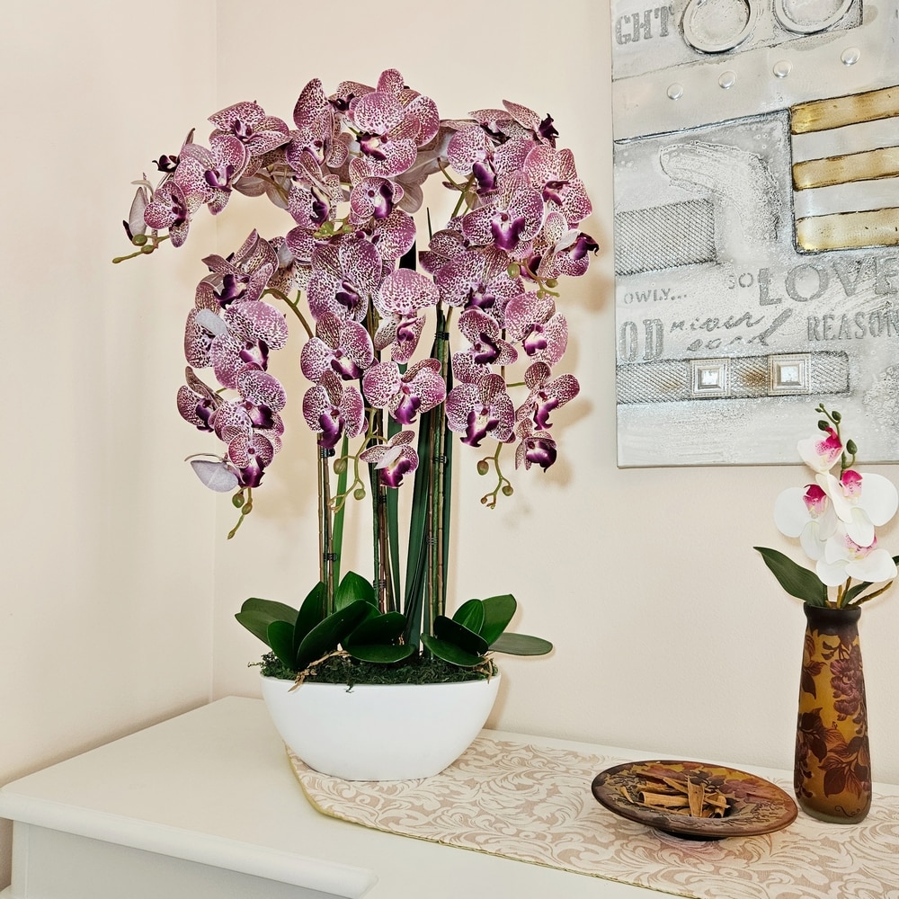 Orhidee artificiala Medaya® in ghiveci ceramic alb, H 85cm, aspect ...