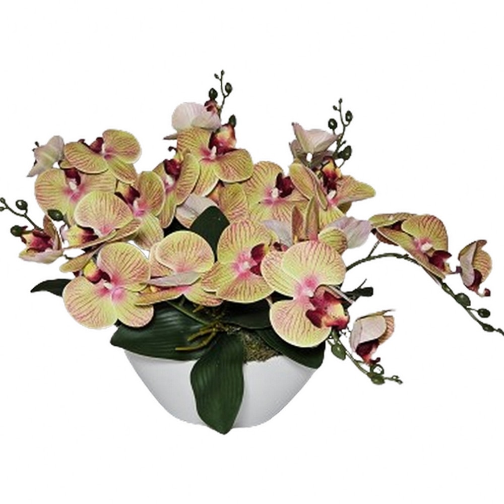 Orhidee artificiala MEDAYA® in ghiveci alb, 50x35x30 cm, aspect natural ...