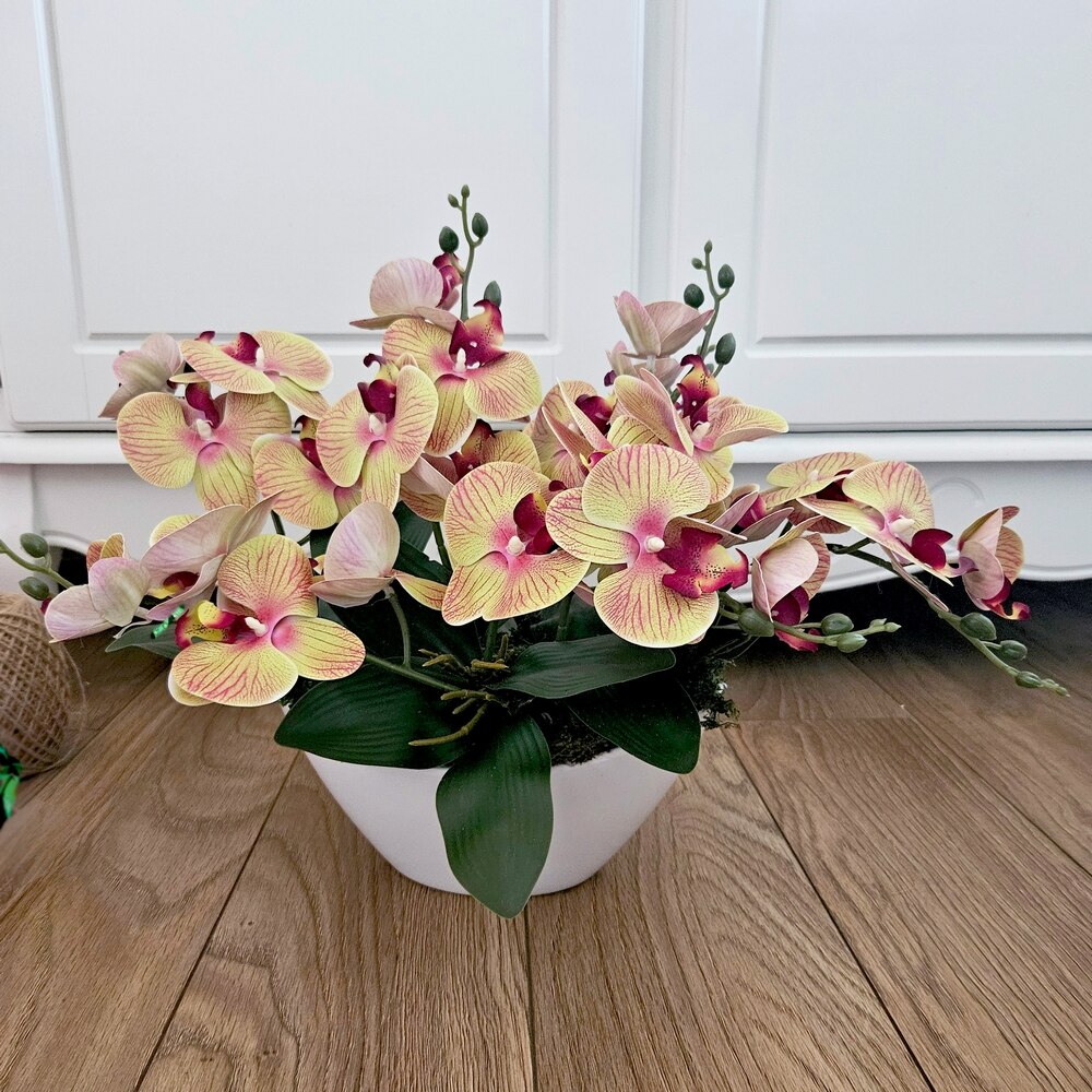 Orhidee artificiala MEDAYA® in ghiveci alb, 50x35x30 cm, aspect natural ...