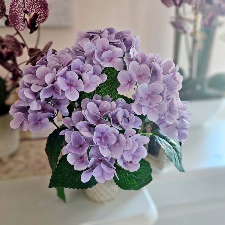 Hortensie artificiala Medaya® in ghiveci ceramic bej, 37x40 cm, aspect ...