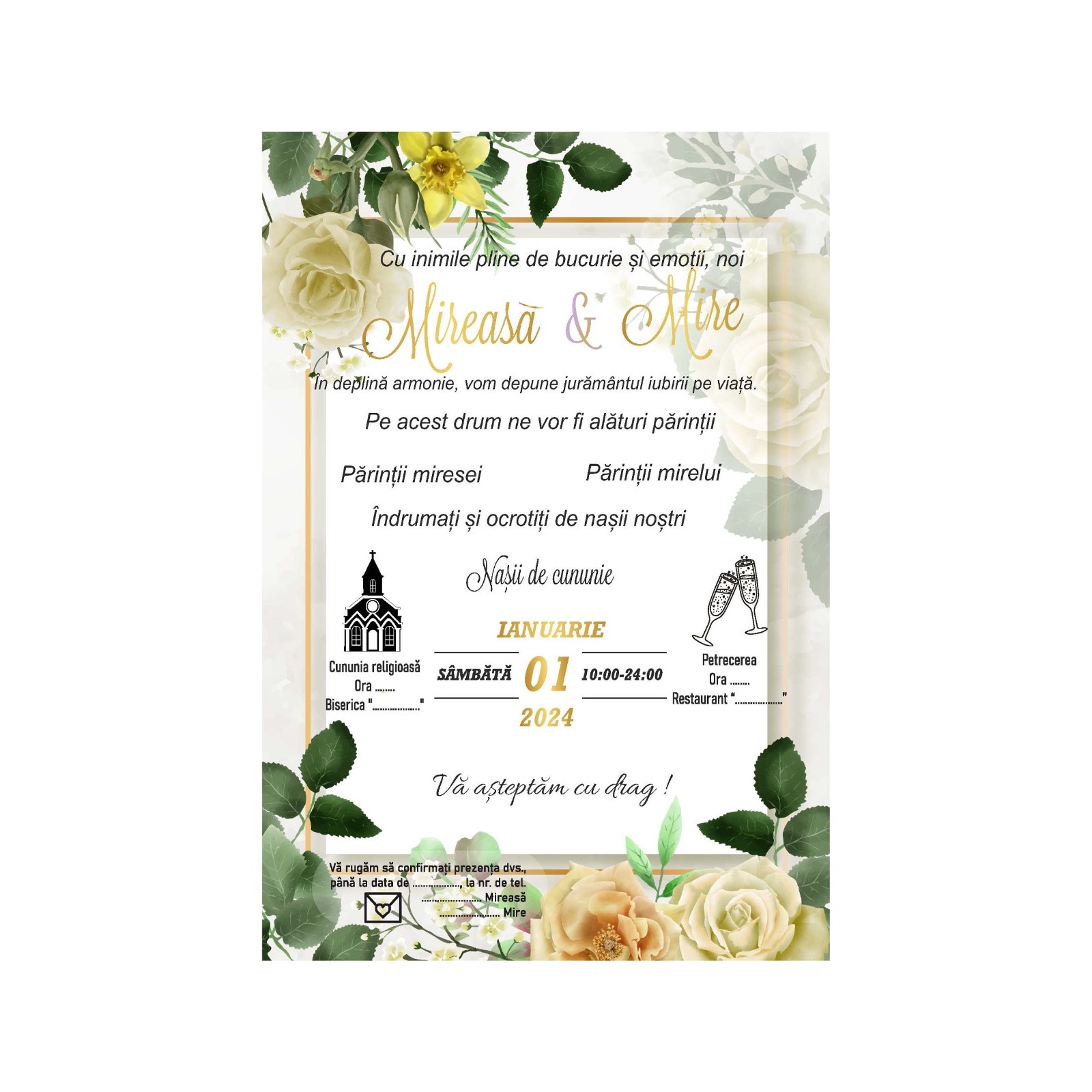 Invitatie nunta, model 08, 10x15cm - eMAG.ro