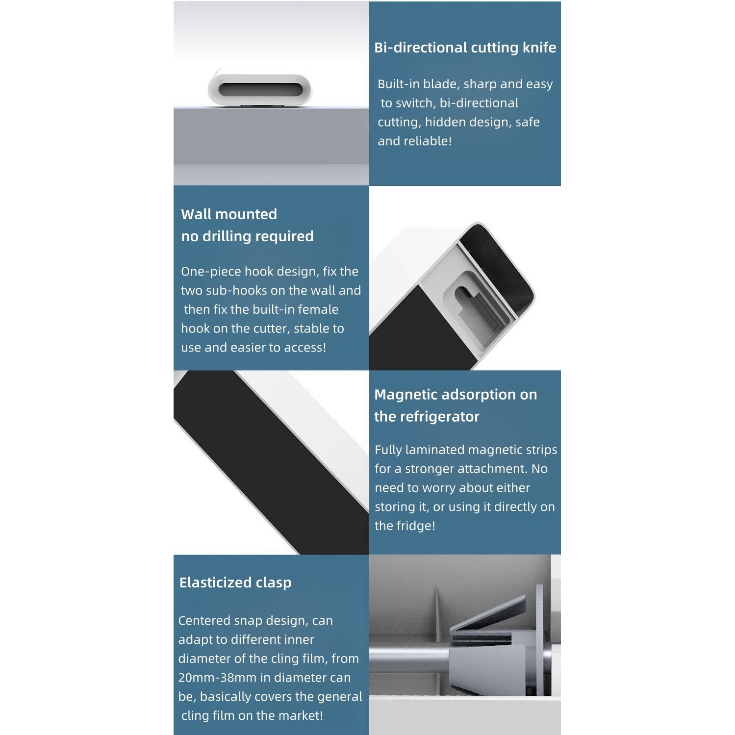 Магнитен държач за хранително фолио, ABS/Неръждаема стомана, 36x6.6x6 ...