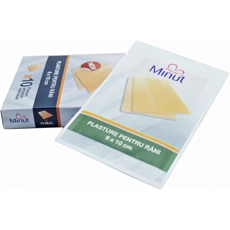 Plasture pentru rani 6 x 10 cm, Minut, 10 buc/set, Culoare maro - eMAG.ro