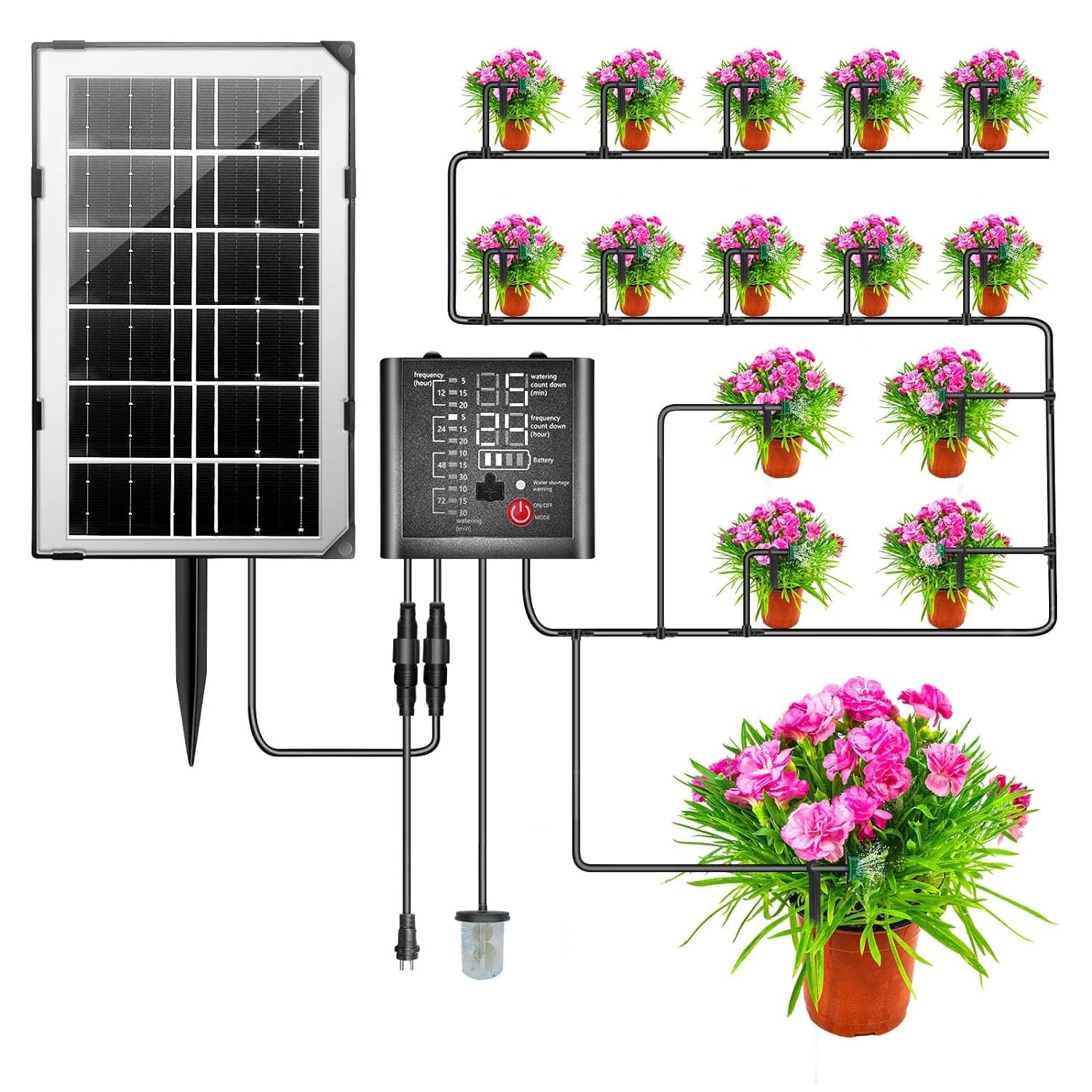 Kit sistem irigare prin picurare cu panou solar, cu 15 picuratoare ...
