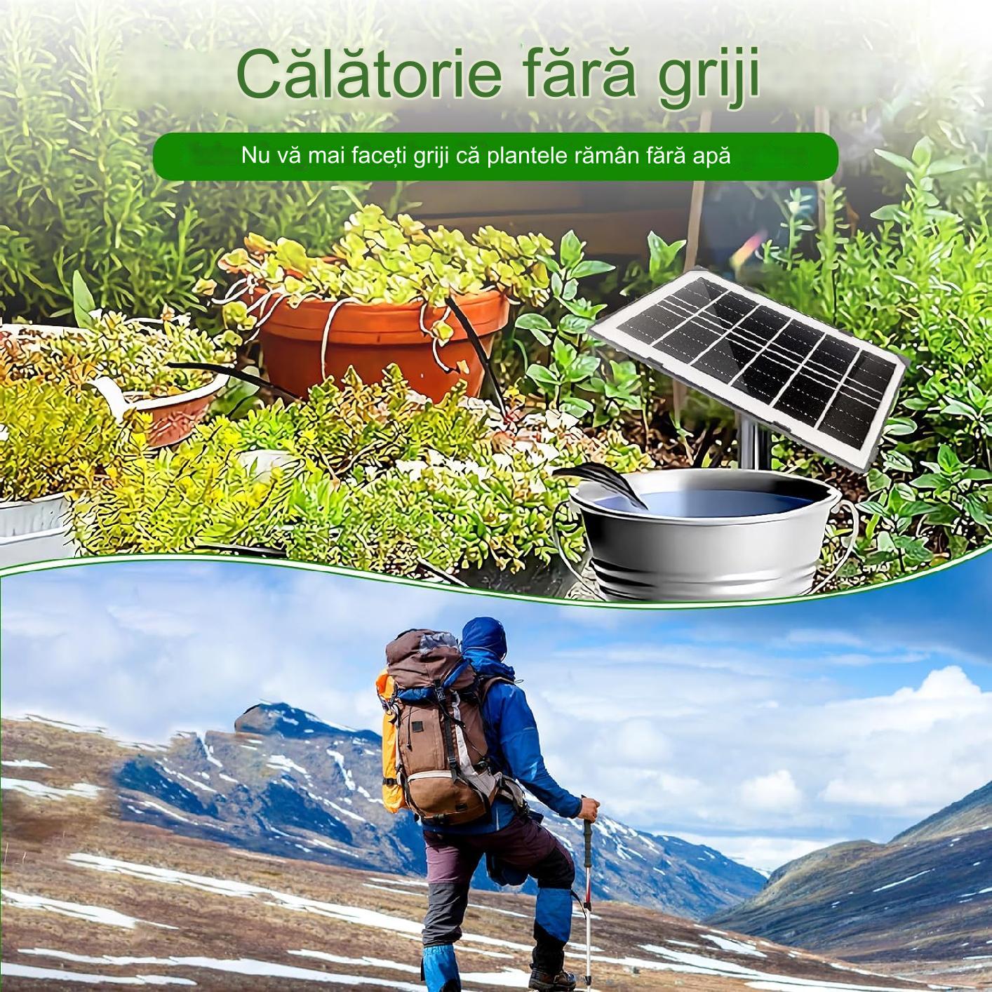 Kit sistem irigare prin picurare cu panou solar, cu 15 picuratoare ...