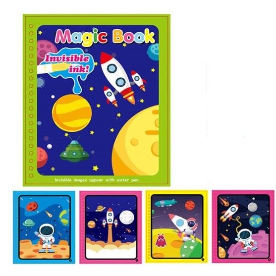 Carte de colorat cu apa, Alhena®, Reutilizabila, Magic Book, cosmos ...