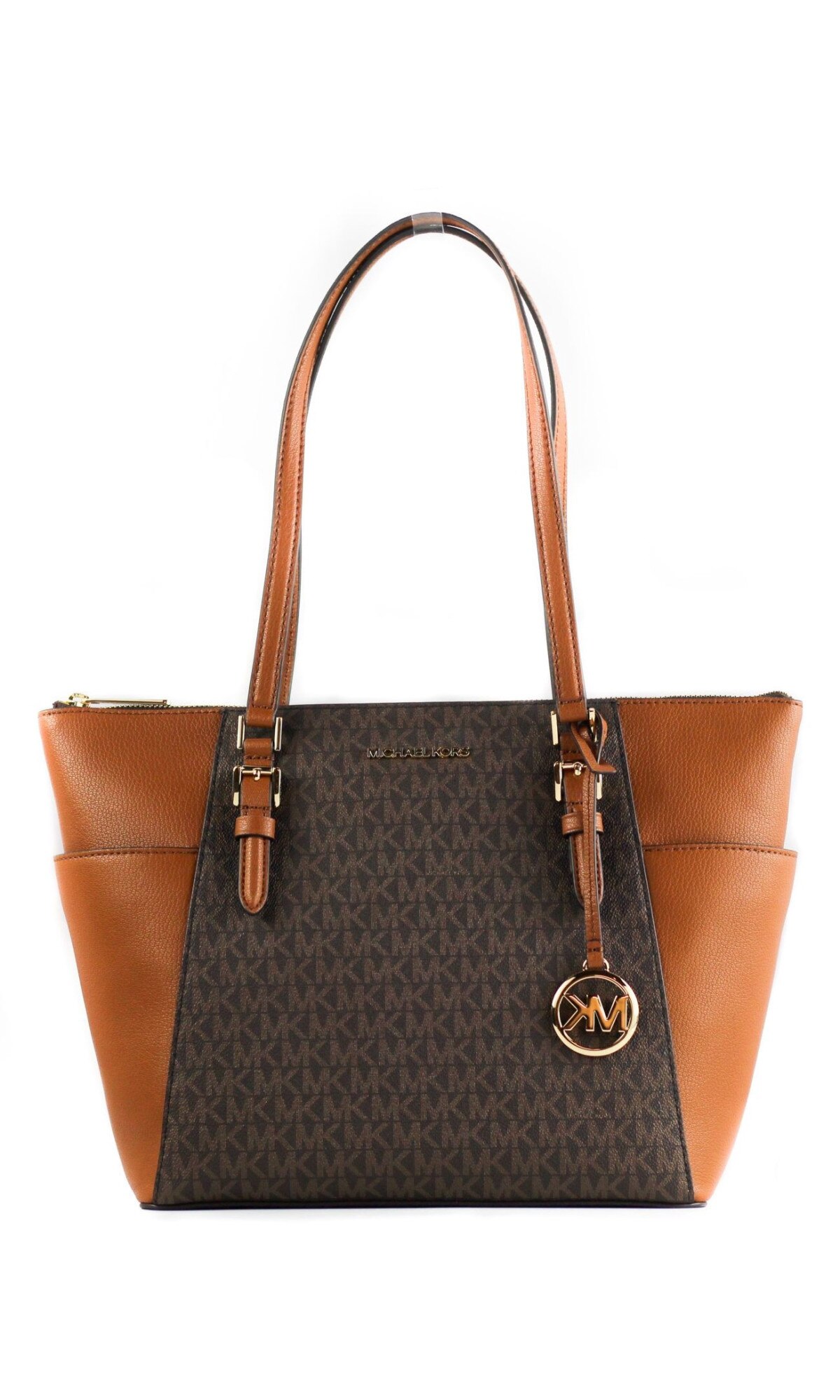 Michael Kors, geanta de umar Charlotte, piele naturala maro, 25x38x11 ...