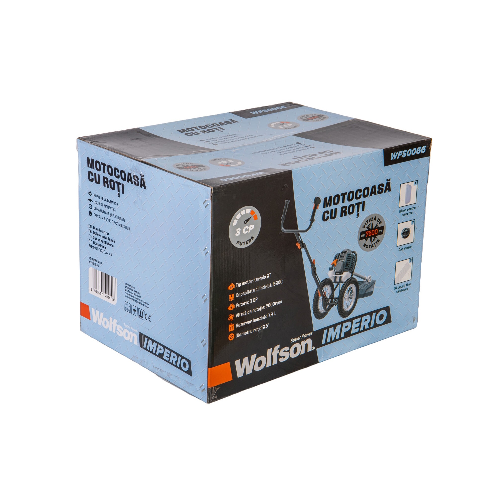 Motocoasa cu roti Wolfson Imperio, 52cc, 3CP, 7500rpm - eMAG.ro