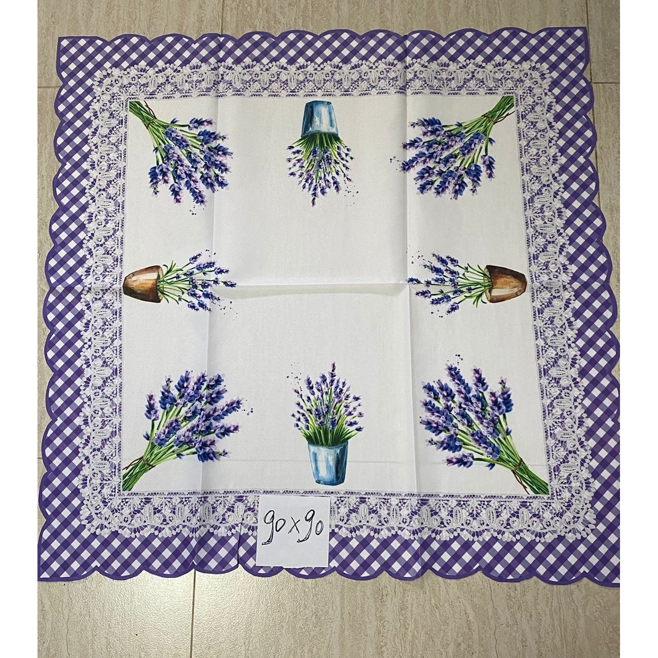 Traversa masa cu model cu flori mov din textil 90 x 90 -Concept E ...