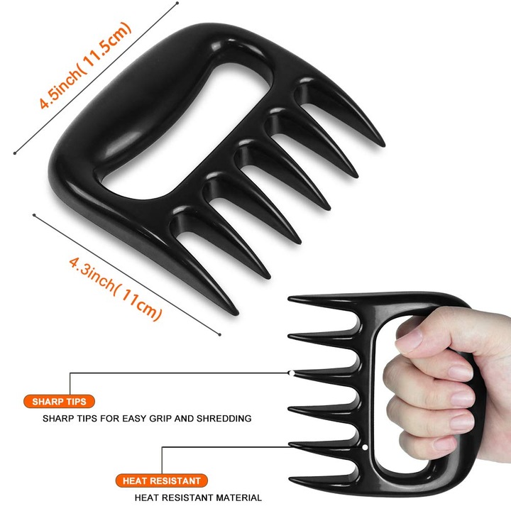Set de 2 gheare pentru carne, ergonomic, rezistent la caldura, negru ...