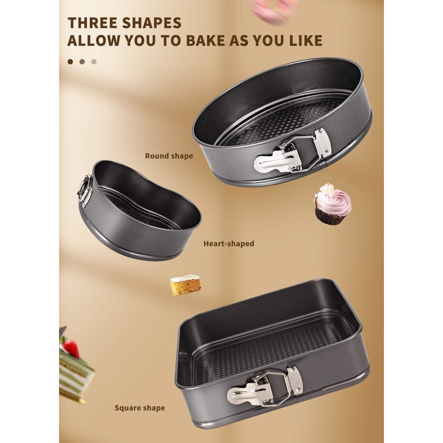 Set 3 tavi pentru Copt, Aurov®, Forma Inima/Rotunda/Patrata, cu Baza ...