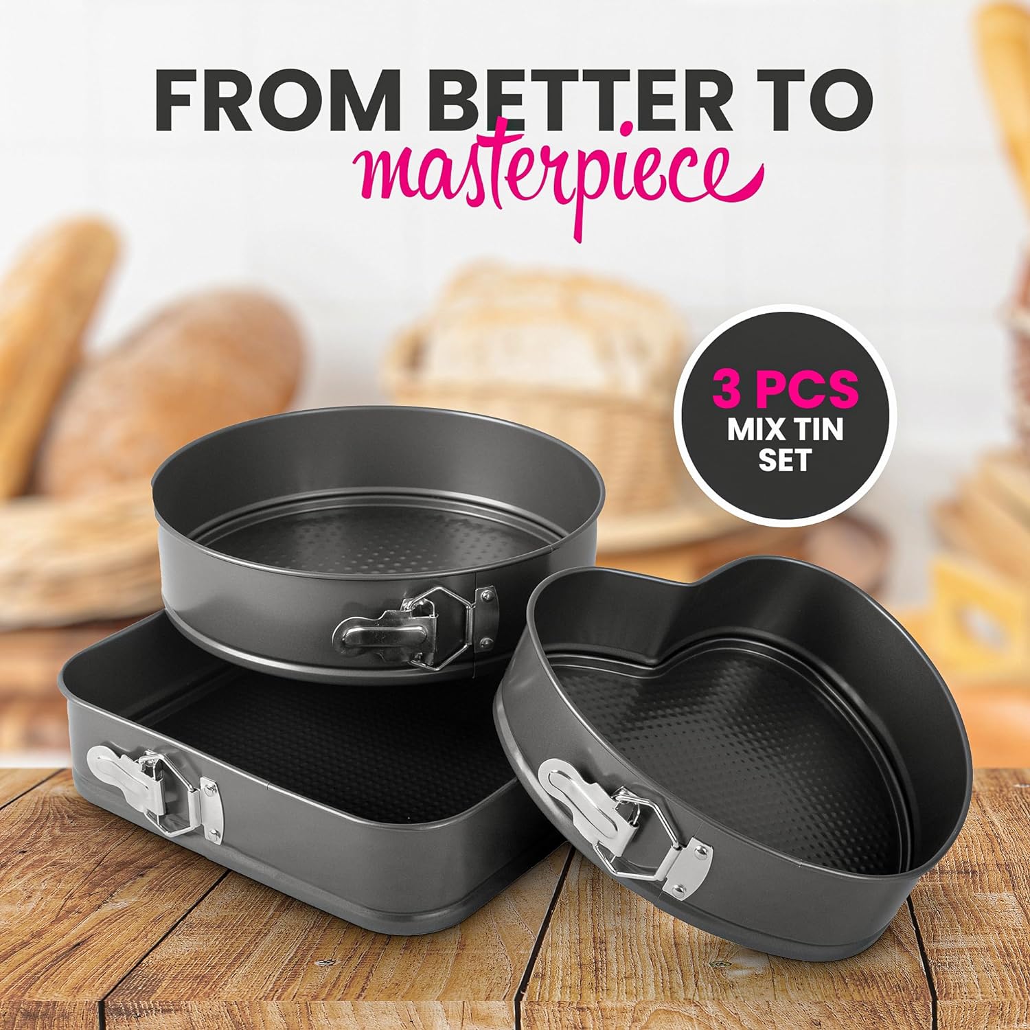 Set 3 tavi pentru Copt, Aurov®, Forma Inima/Rotunda/Patrata, cu Baza ...