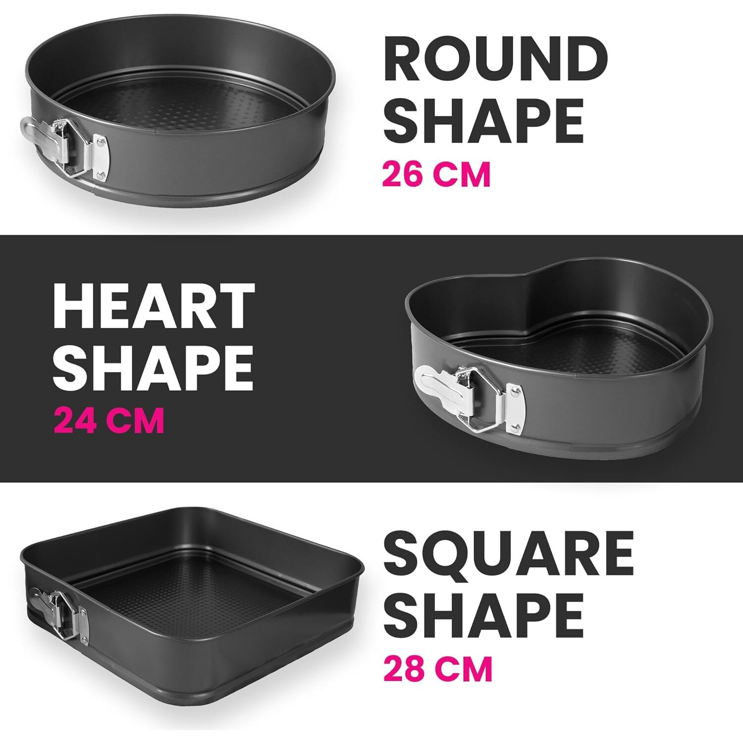 Set 3 tavi pentru Copt, Aurov®, Forma Inima/Rotunda/Patrata, cu Baza ...