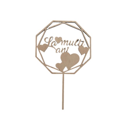 Topper cu inimi La multi ani, lemn, 20 cm, ArtemisGift - eMAG.ro