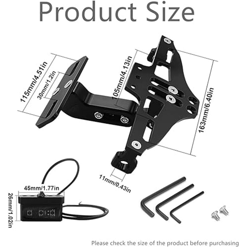 Suport numar ajustabil moto Rqiurpn, aluminiu, negru, universal, cu bec ...