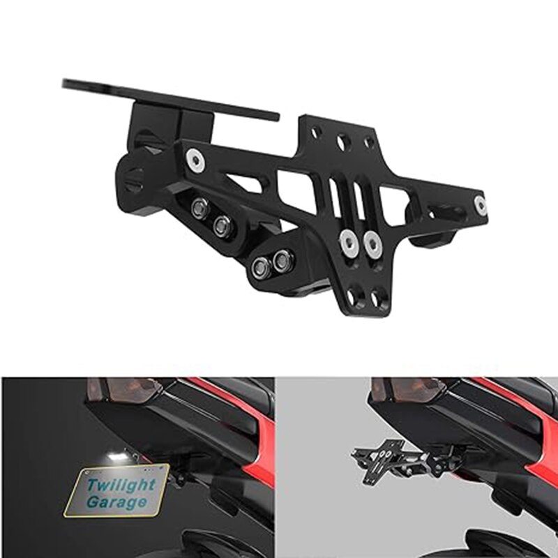 Suport numar ajustabil moto Rqiurpn, aluminiu, negru, universal, cu bec ...
