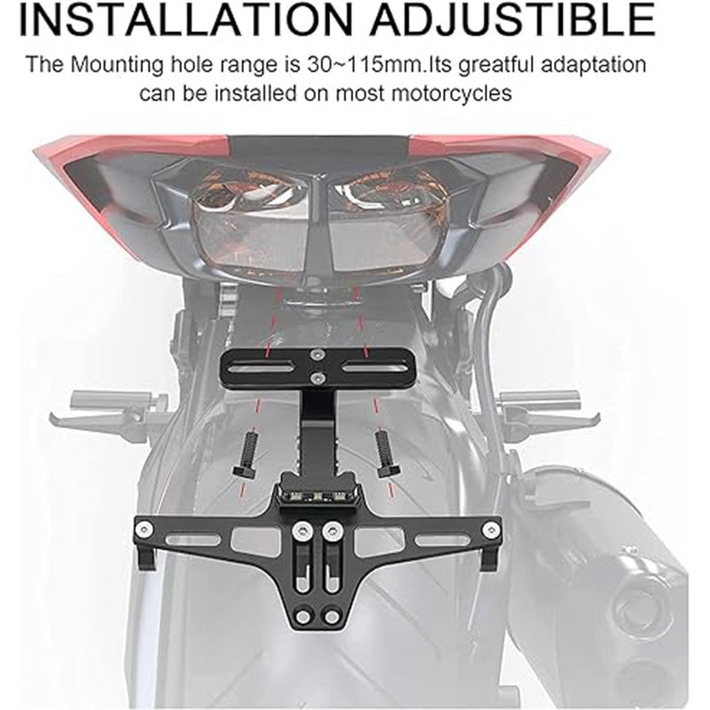 Suport numar ajustabil moto Rqiurpn, aluminiu, negru, universal, cu bec ...