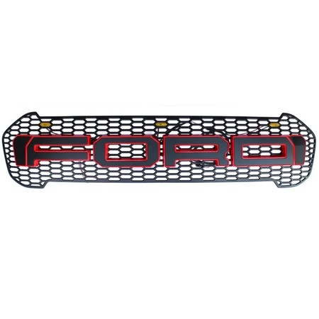 Grila radiator negru mat cu contur rosu, leduri portocalii, Ford Ranger ...