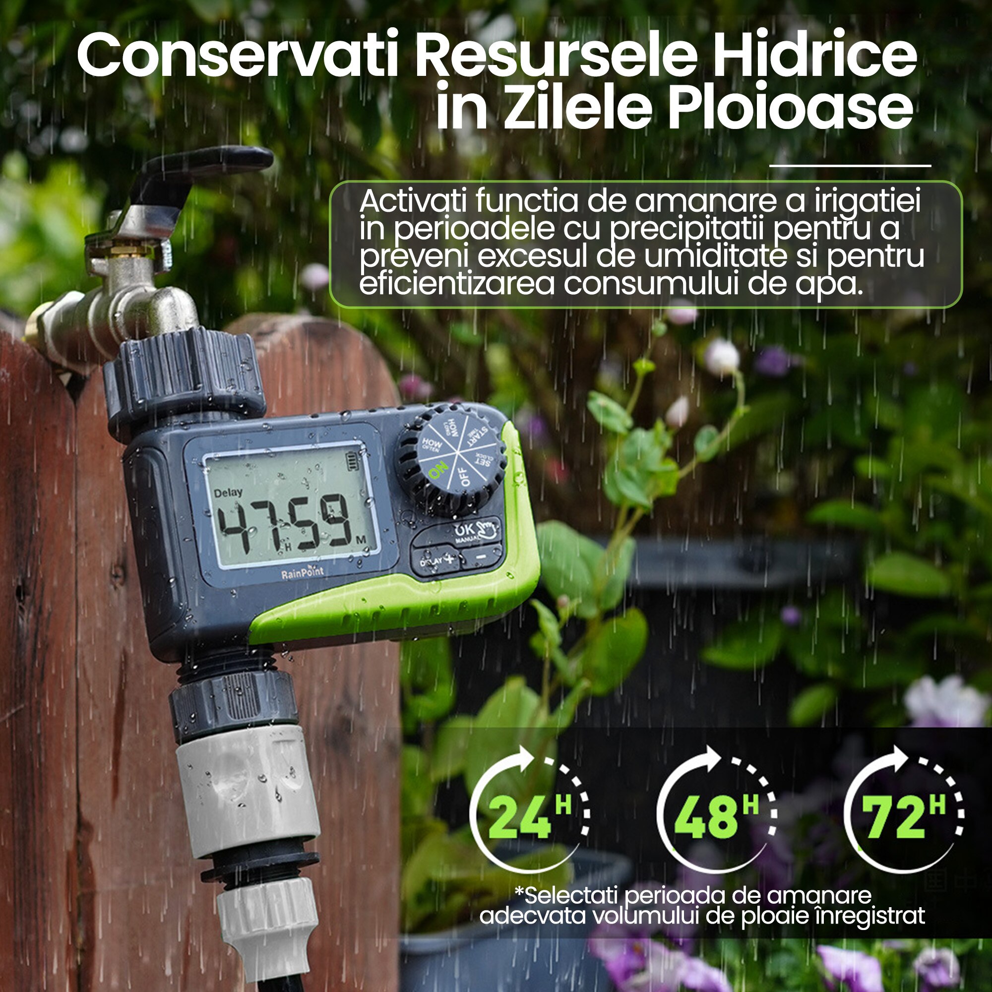 Programator irigatii RainPoint, 2 Moduri+ Ajustare volum, durata, 0 ...