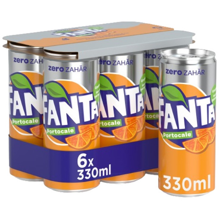 Bautura racoritoare carbogazoasa Fanta Orange Zero, Doza 6 x 0.33l ...