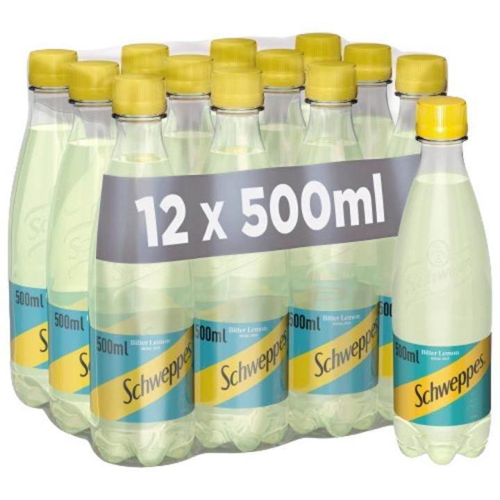 Bautura racoritoare carbogazoasa Schweppes Bitter Lemon, Pet 12 x 0.5l ...