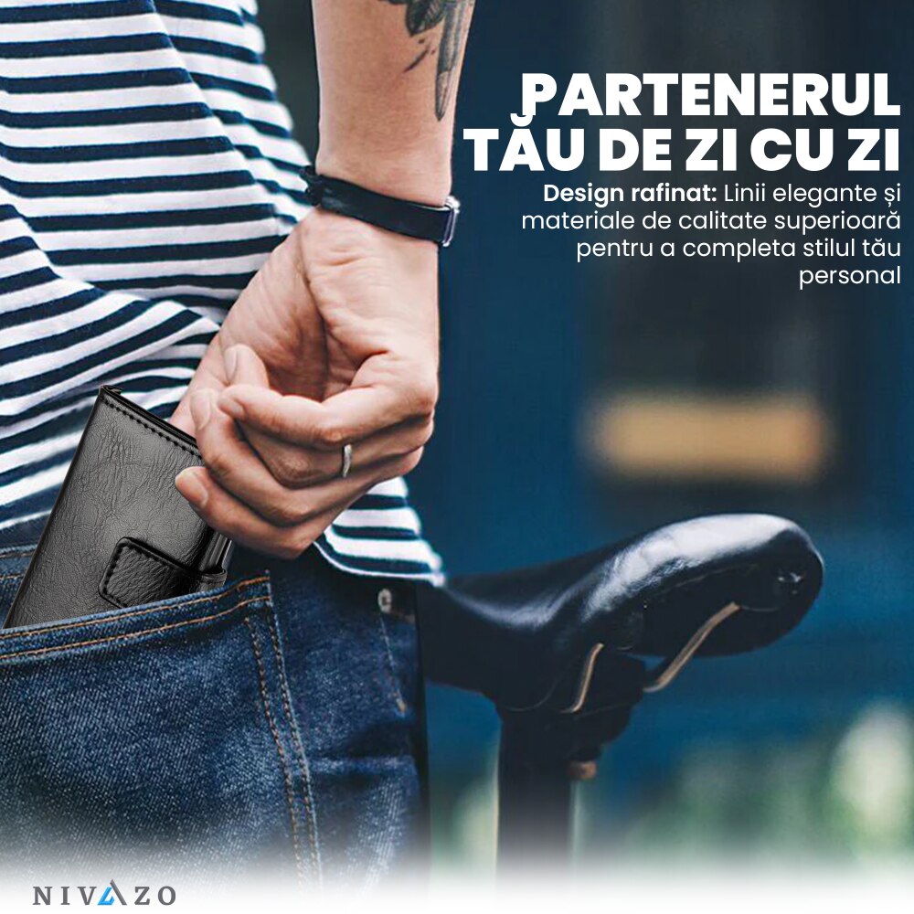 Portofel din piele Nivazo TVC204, 8-11 sloturi carduri, compartiment ...