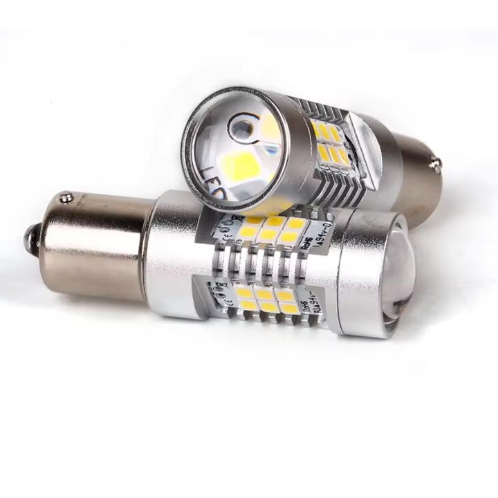 Set 2 becuri auto LED cu lupa 1156/BA15S P21W, BZRSH®, cu 21 de LED-uri ...