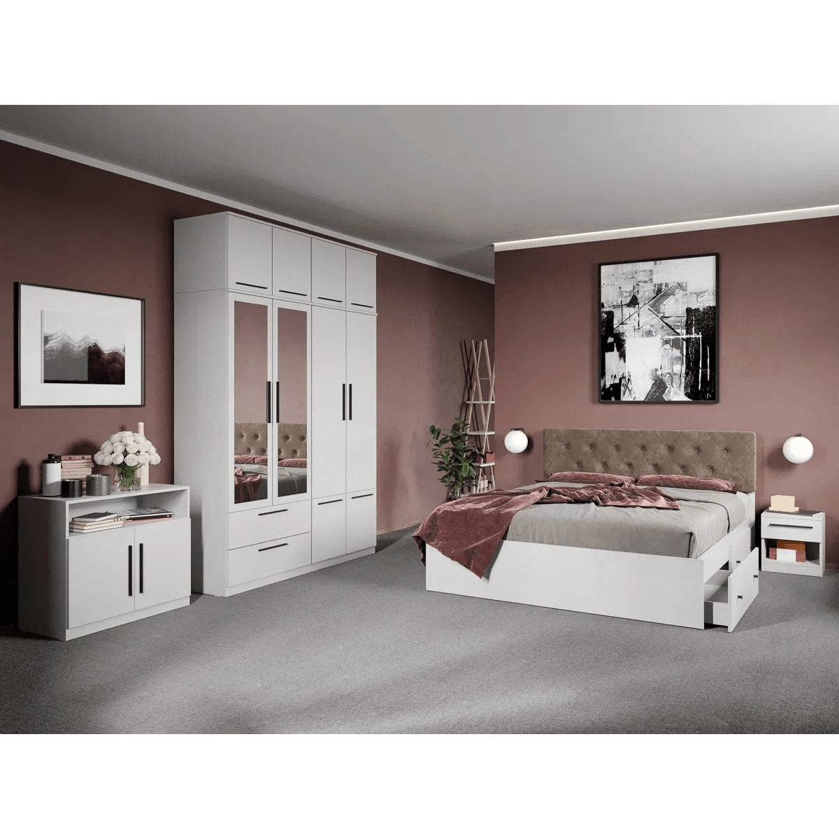 Set dormitor, Alb plus Comoda, Madrid, C48, Dulap, Pat 160x200 ...