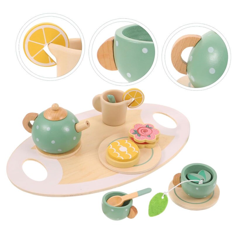 Set de ceai pentru copii din lemn, accesorii, cufar de ceai, farfurii ...
