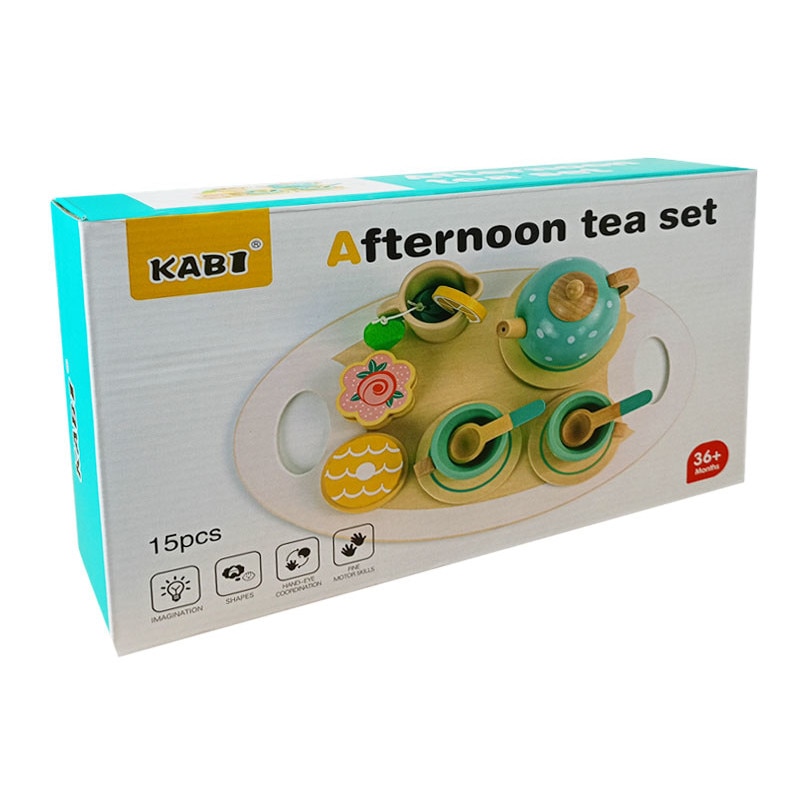 Set de ceai pentru copii din lemn, accesorii, cufar de ceai, farfurii ...