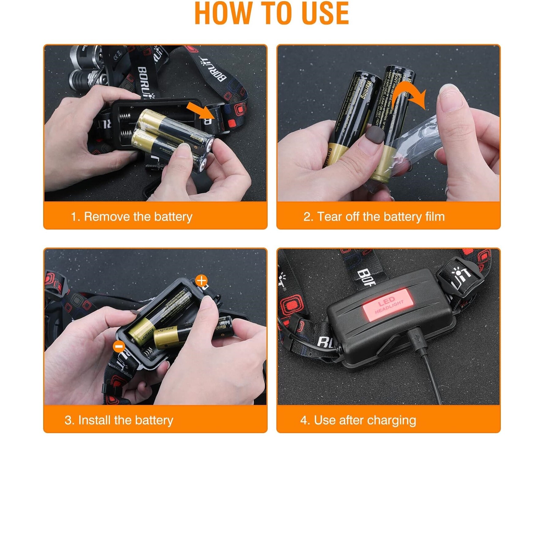 BORUIT RJ-3000 акумулаторен LED челник, ярък 5000 лумена, 4 режима ...