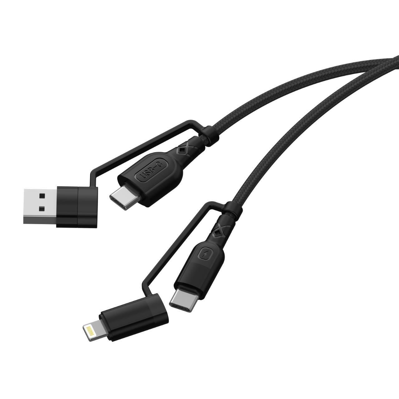 Cablu Lemontti Fisheye Series Multi-connector 4 in 1, USB-A & Type-C la ...