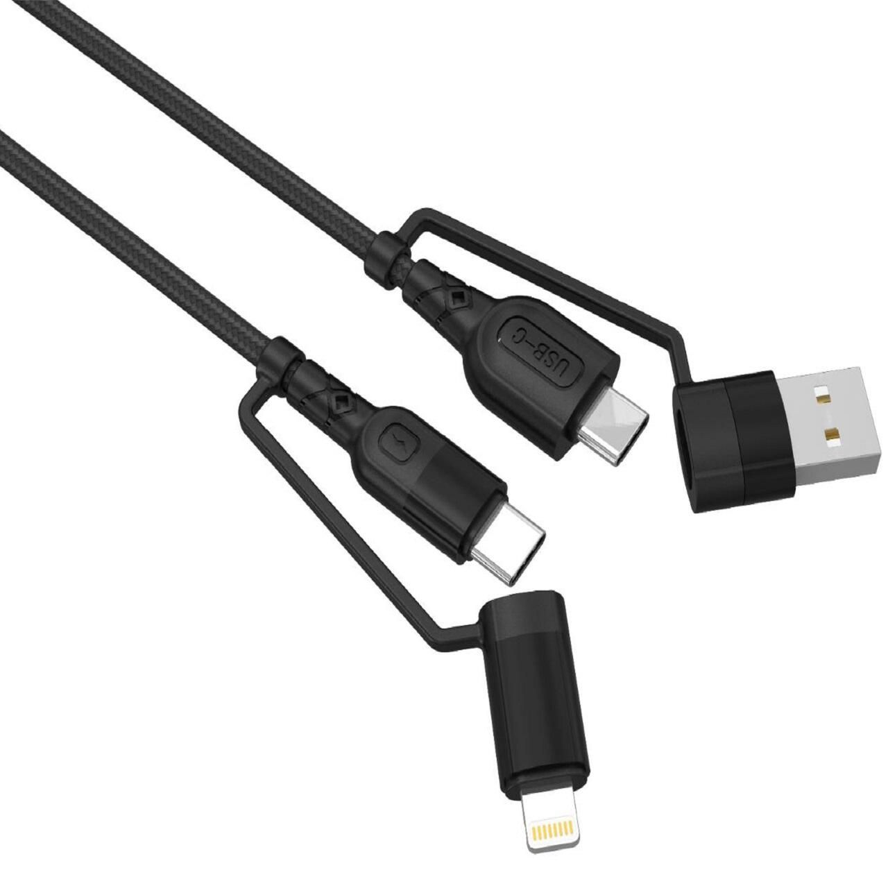 Cablu Lemontti Fisheye Series Multi-connector 4 in 1, USB-A & Type-C la ...