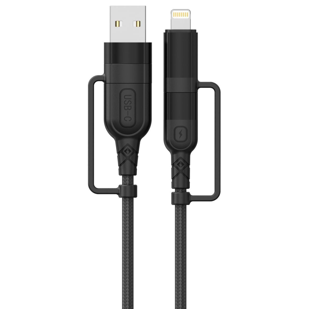Cablu Lemontti Fisheye Series Multi-connector 4 in 1, USB-A & Type-C la ...