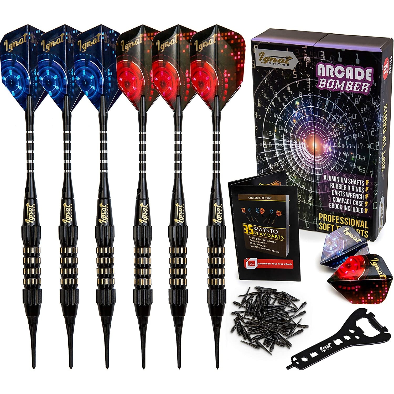 Set cu 6 sageti cu varf din plastic pentru jocul de darts electronic ...
