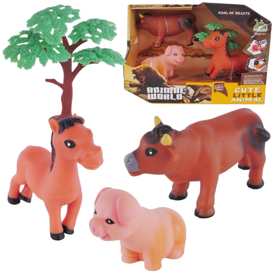 Set Figurine Ferma, Import ProNice, 3 animale si arbore, 21x14.5x8.5cm ...