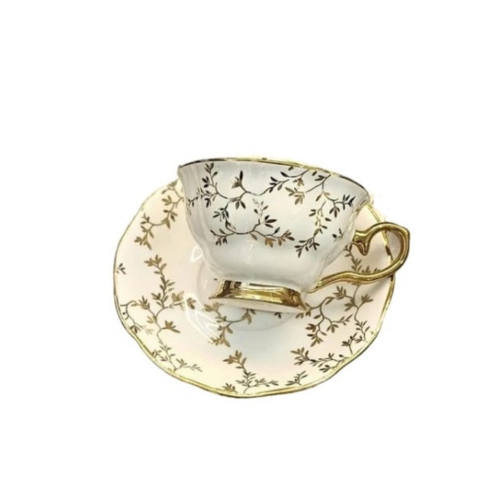 Set 6 cesti cafea albe cu model si farfurii -Concept E Efrall - eMAG.ro