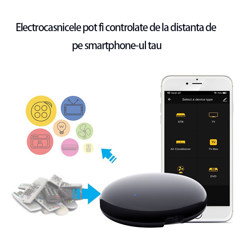 Telecomanda inteligenta IR WiFi Rqiurpn, control TV/IR/Home cinema ...