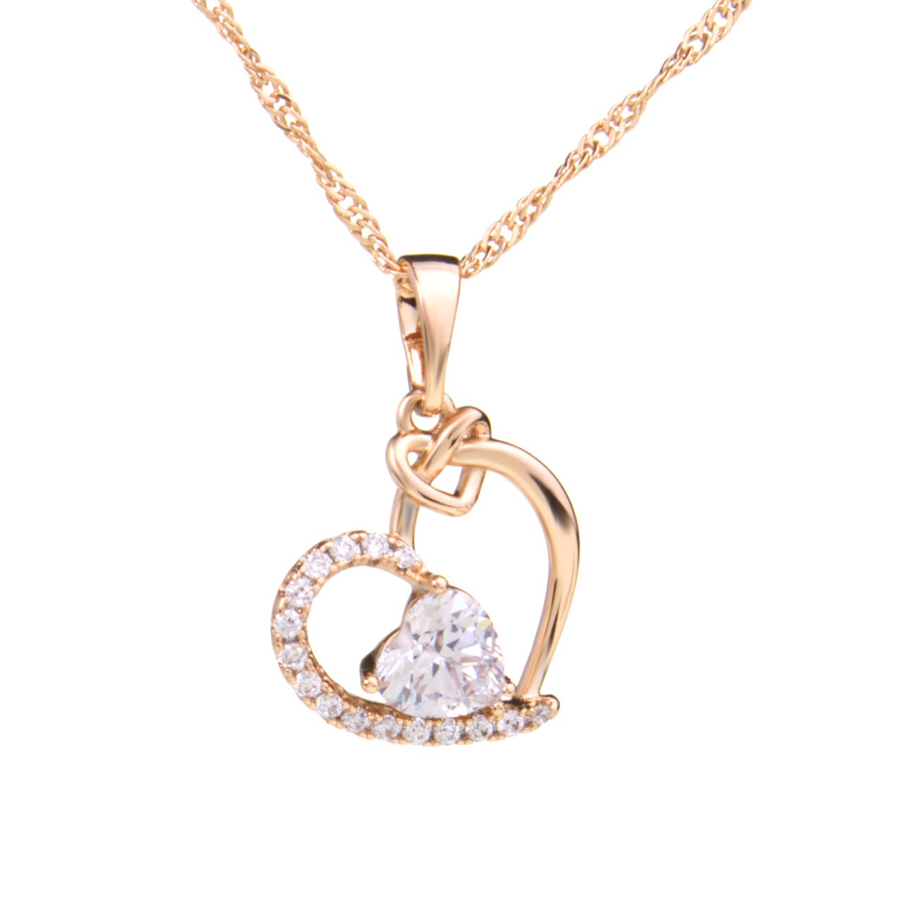 Colier Infinity, inima, otel chirurgical, placat cu aur, decorat cu ...