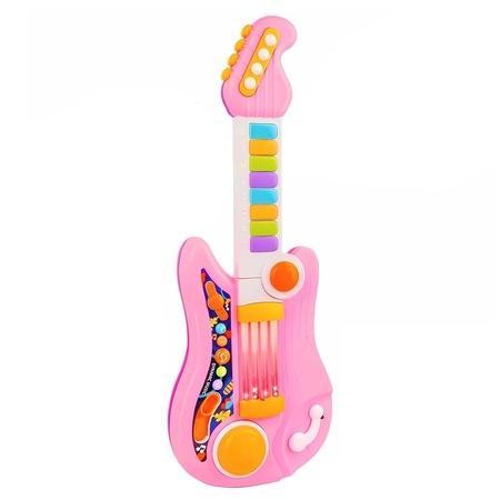 Chitara de jucarie cu pian si lumini, roz, pentru copii peste 3 ani ...