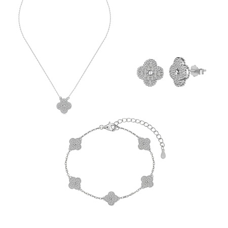 Set Una Vida Trifoi Lucky cu Pietre Bratara, Colier si Cercei, Argint ...