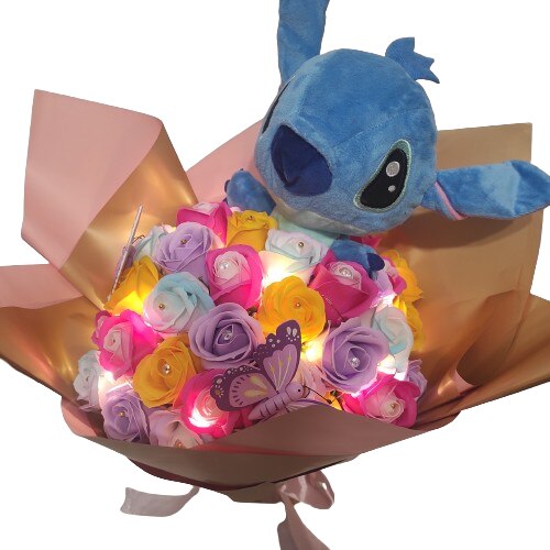 Buchet cu trandafiri de sapun parfumati si plus Stitch albastru - eMAG.ro