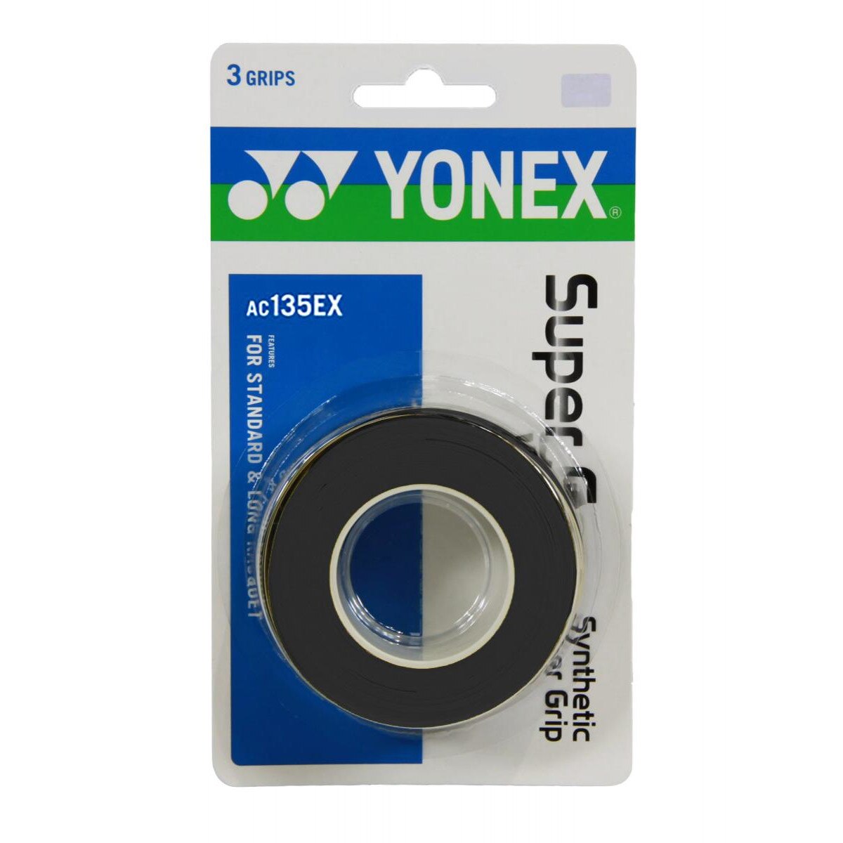 Overgrip Yonex Strong Grap AC135EX, комплект от 3 броя, черен цвят ...