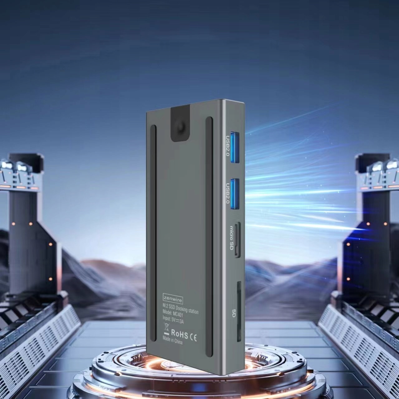 HUB rack Extern disk Zenwire® SSD M2 NVME PCIE SATA USB-C TF SD Adaptor ...