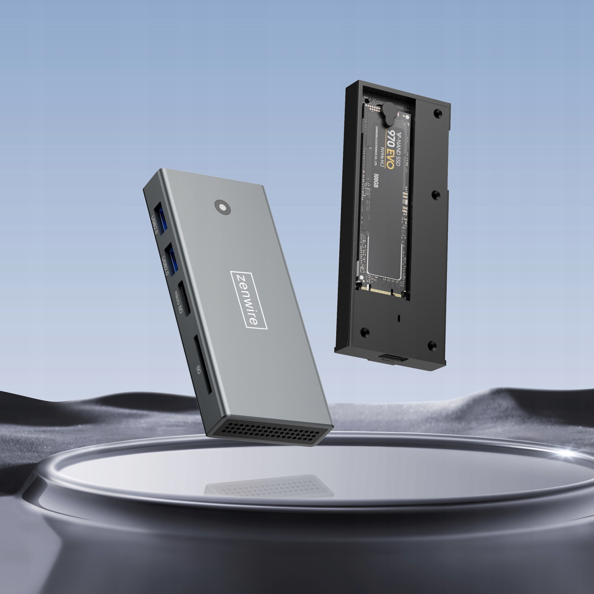 HUB rack Extern disk Zenwire® SSD M2 NVME PCIE SATA USB-C TF SD Adaptor ...