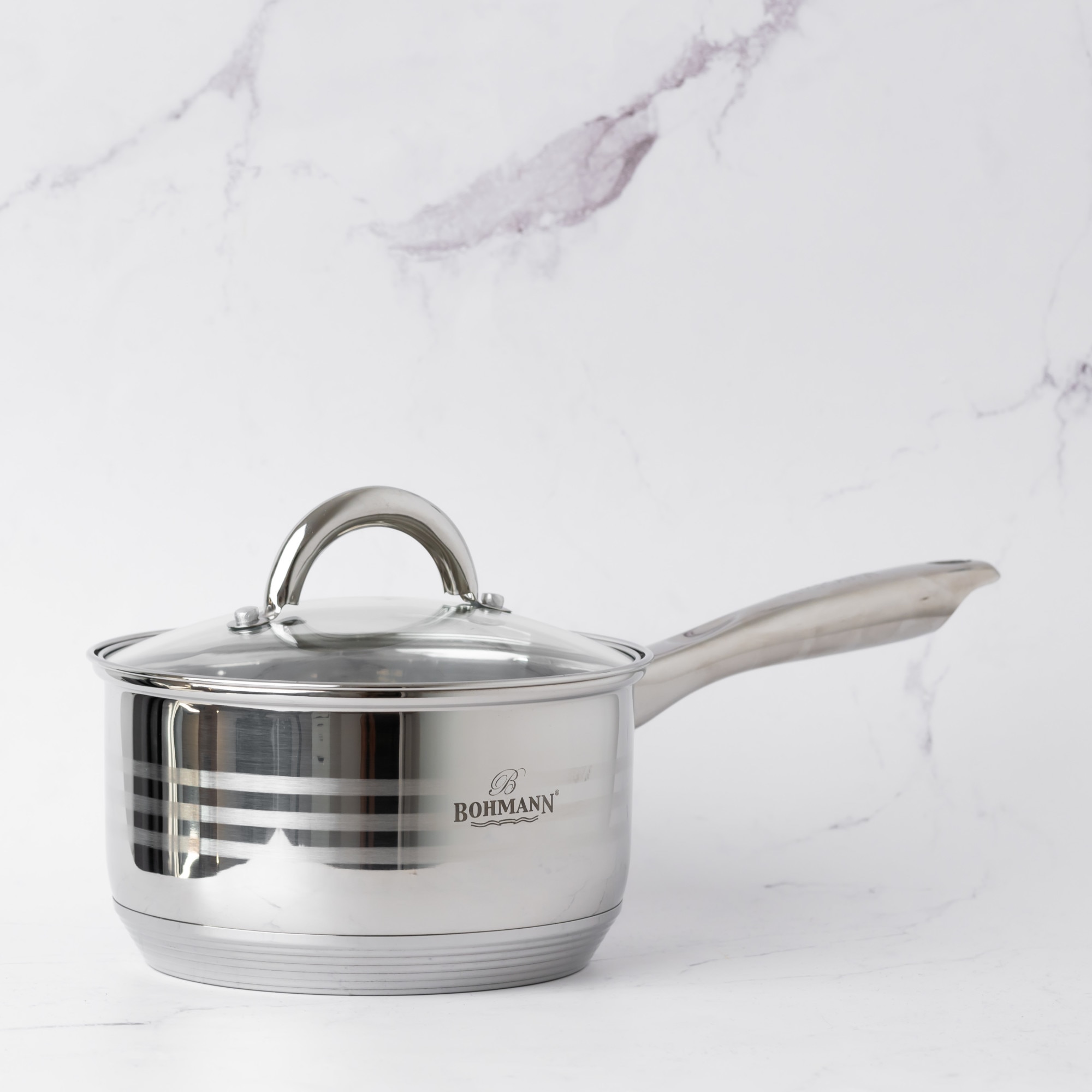 Cratita din inox pentru sos Bohmann, 2.7L, 18cm, capac sticla ...